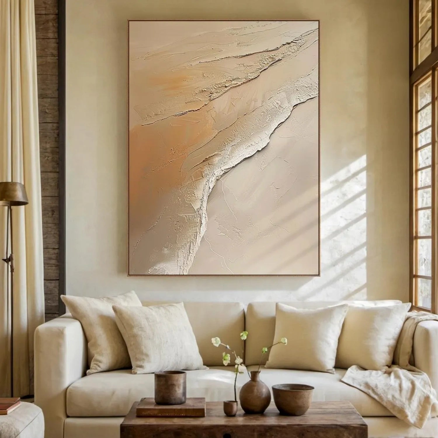 Beige and Brown Sky And Ocean Abstract Textured Wall Art #SO243